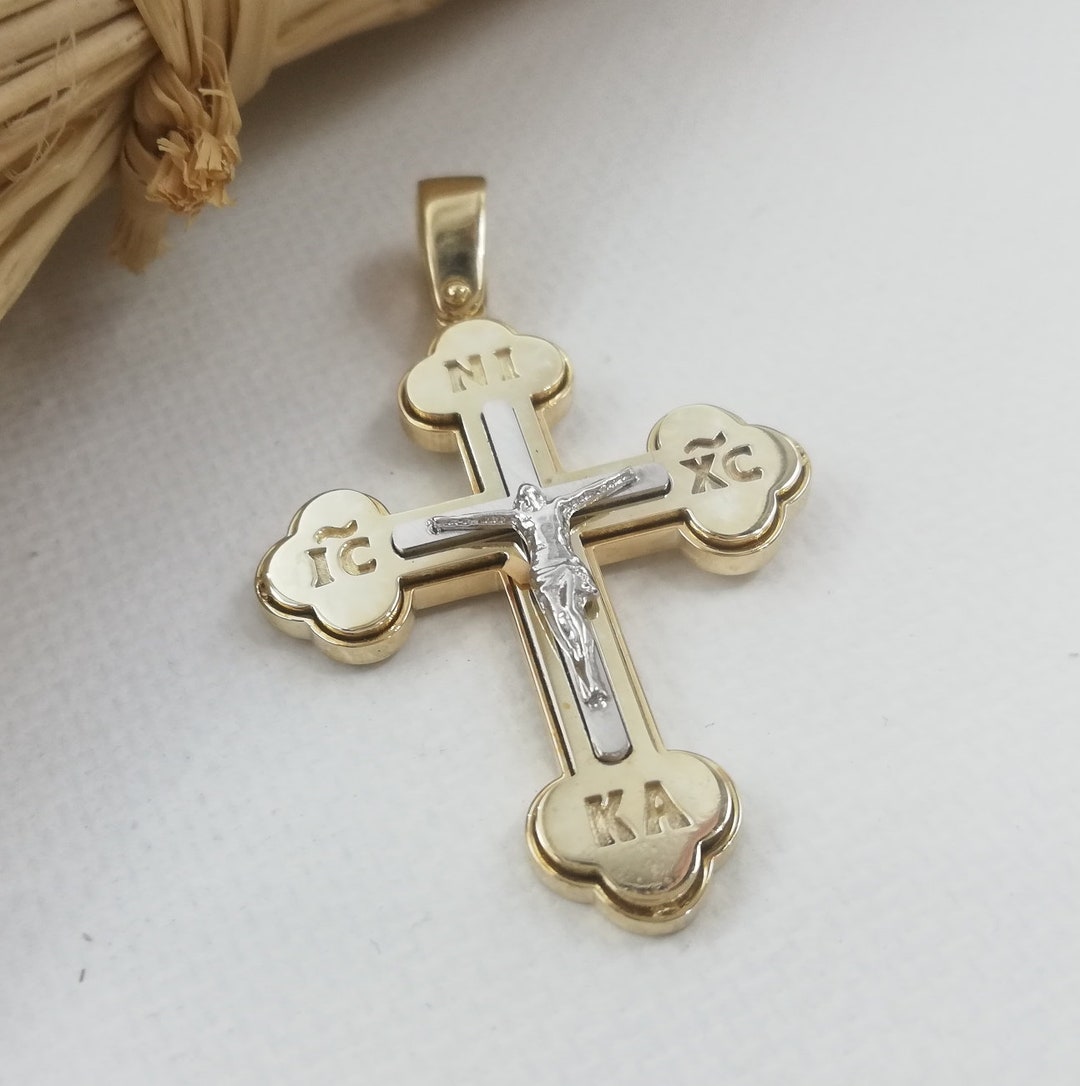 Greek Orthodox Cross.14k Solid Gold Cross.baptism Gold Cross.cross for ...