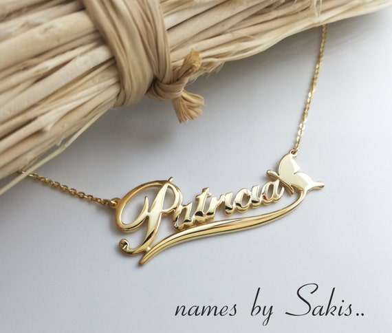 Name Necklace Gold Name Necklace Solid Gold Name Necklace | Etsy