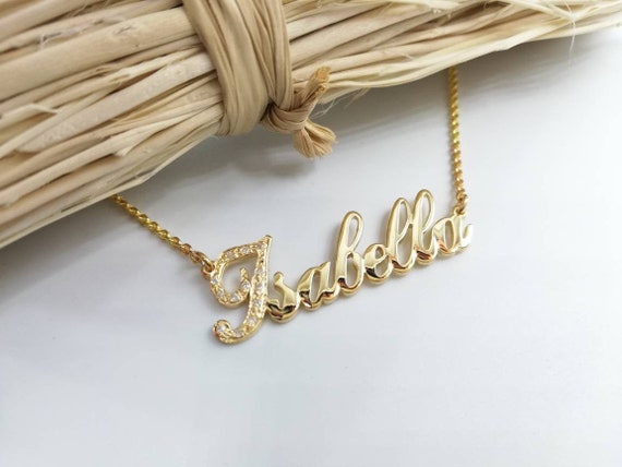 Name Necklace Greek Name Necklace Solid Gold Name Necklace Personalized Necklace Gift for Her 14 K Gold Etsy