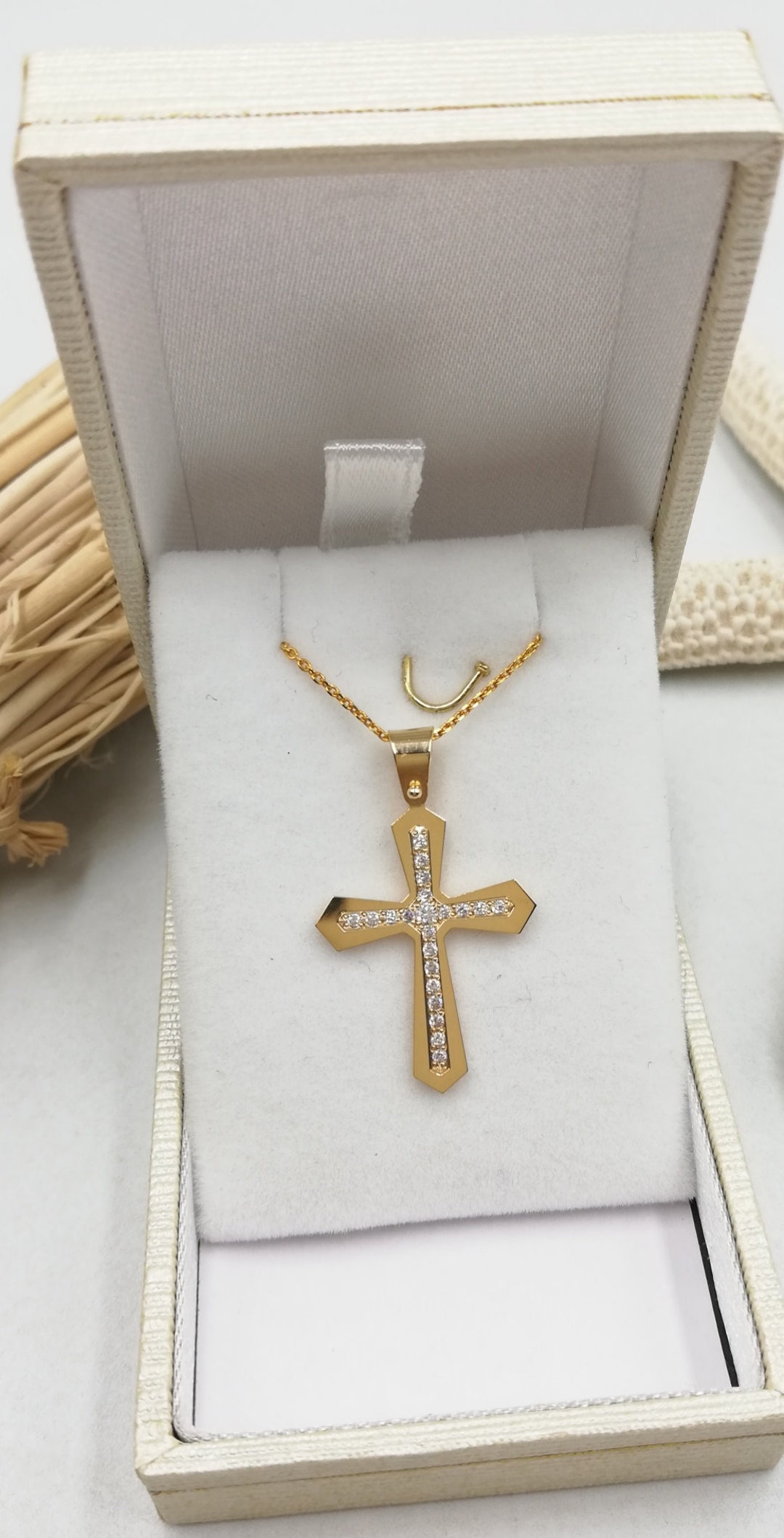 14k Solid Gold Cross.baptism Gold Cross.cross for Girl.swarovski Stone ...