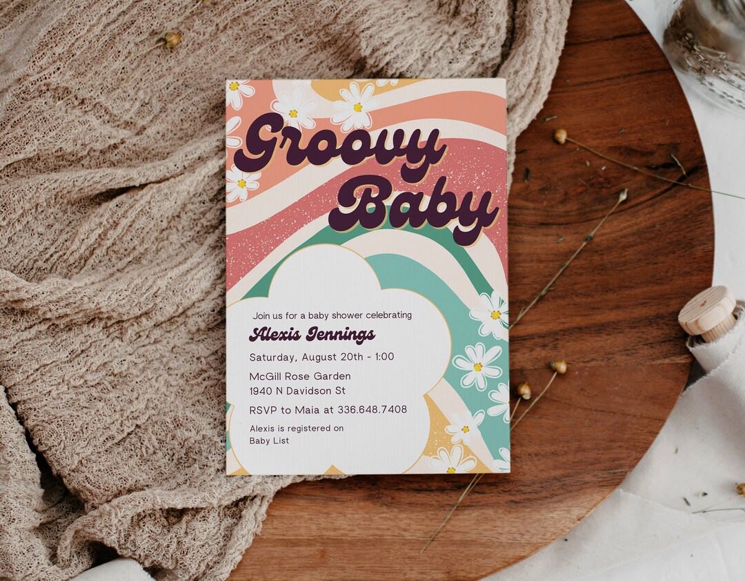 EDITABLE Groovy Baby Shower Invitation,70's Baby Shower Theme, Digital ...