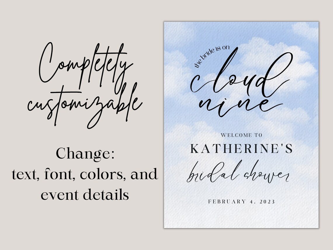 EDITABLE the Bride is on Cloud Nine Bridal Shower Sign,18x24, Digital ...