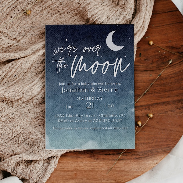 Over the Moon Baby Shower Invitation - Etsy