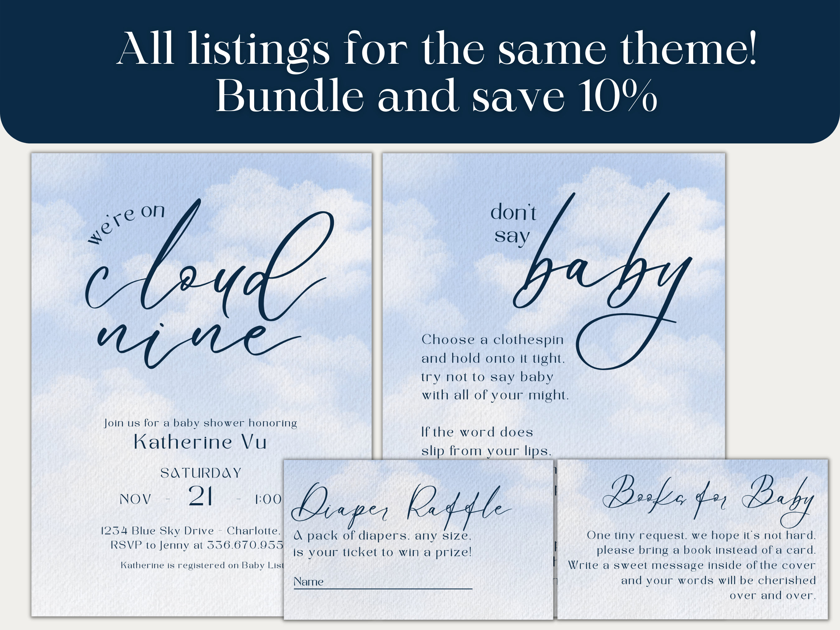 DOWNLOAD Cloud Nine Baby Shower Bundle Invitation Welcome - Etsy
