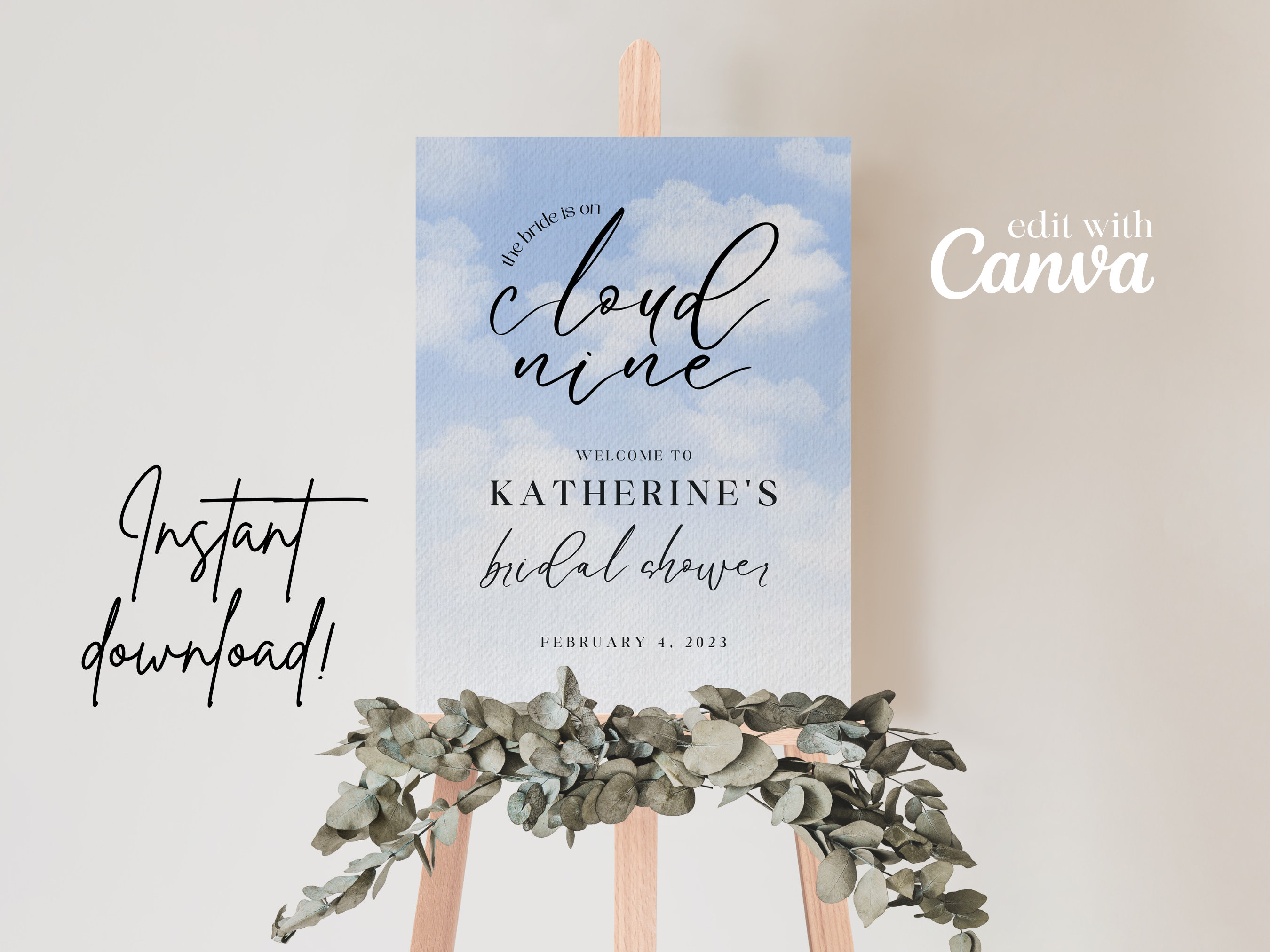 EDITABLE the Bride is on Cloud Nine Bridal Shower Sign,18x24, Digital ...