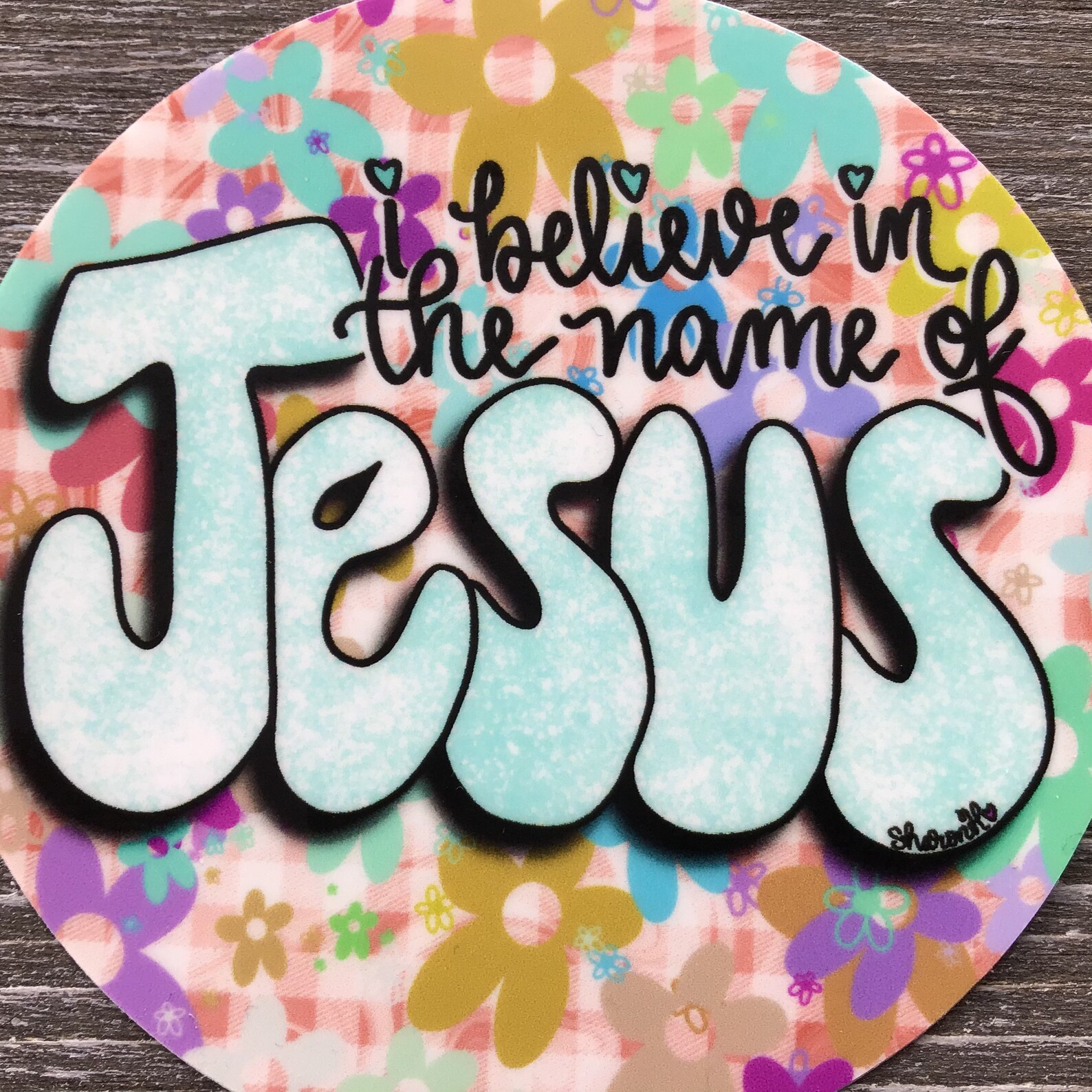 I Believe in the Name of JESUS, Vinyl Sticker, Buffalo Check & Flowers ...