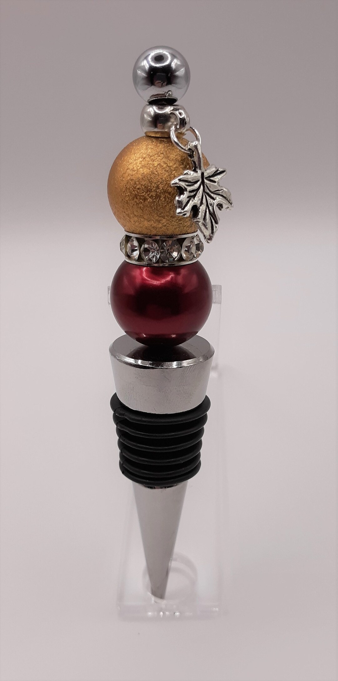 Beaded Wine Stopper Autumn Fall Gold Burgundy Sparkly - Etsy