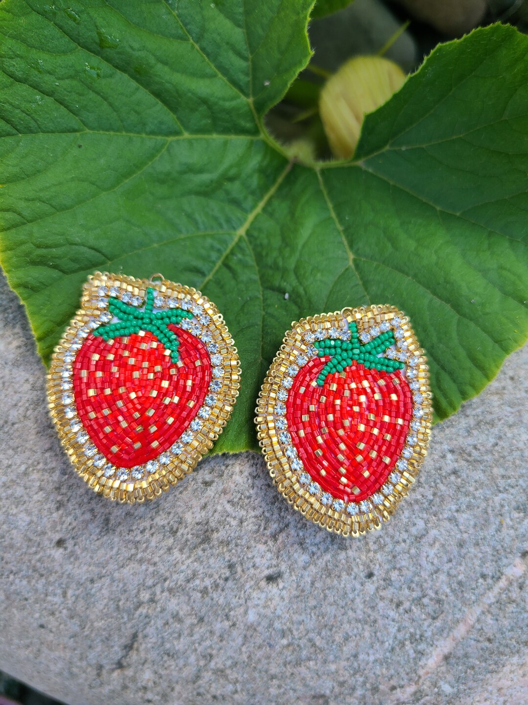 Authentic Native American Beaded Earrings, Red and Gold, Strawberries ...