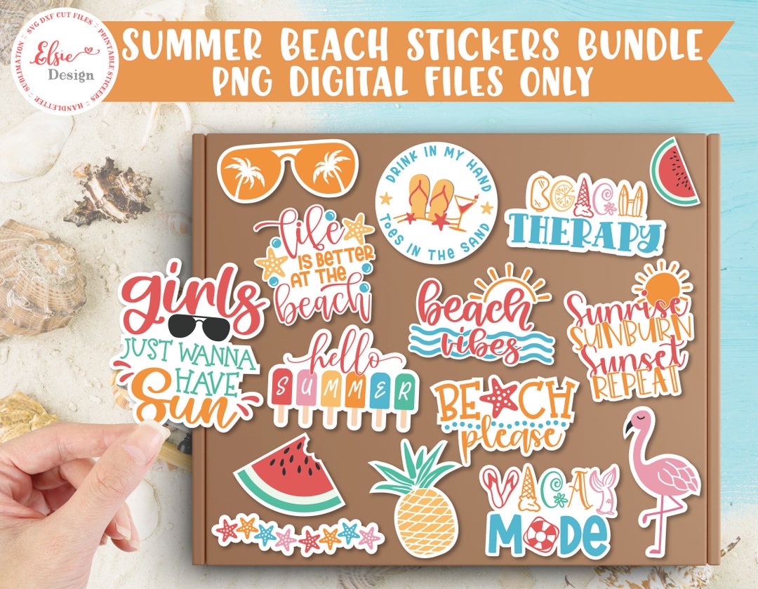 Fun Summer Stickers PNG Bundle, Summer Printable Bundle, Summer Beach ...