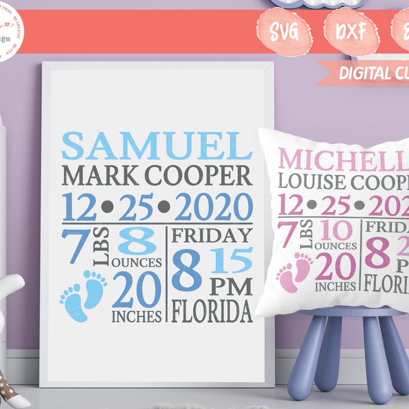 Birth Stats Svg - Etsy