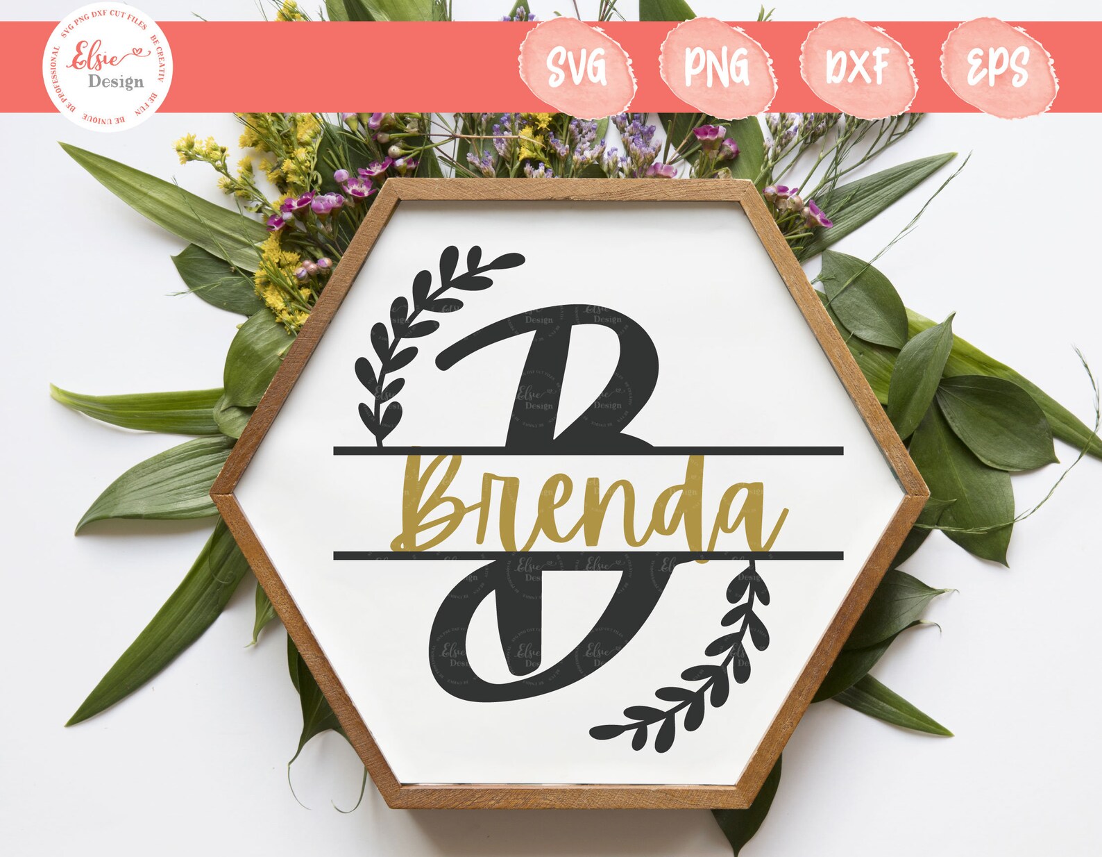 Handlettered Split Monogram Letter B Svg | Split Letter Svg | Wreath ...