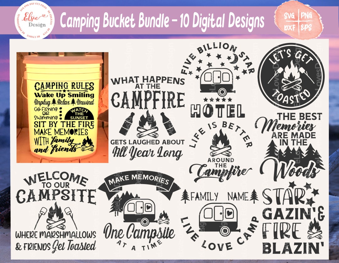 Camping Bucket Bundle | Camping Bucket Svg | LED Bucket Svg, Light up ...