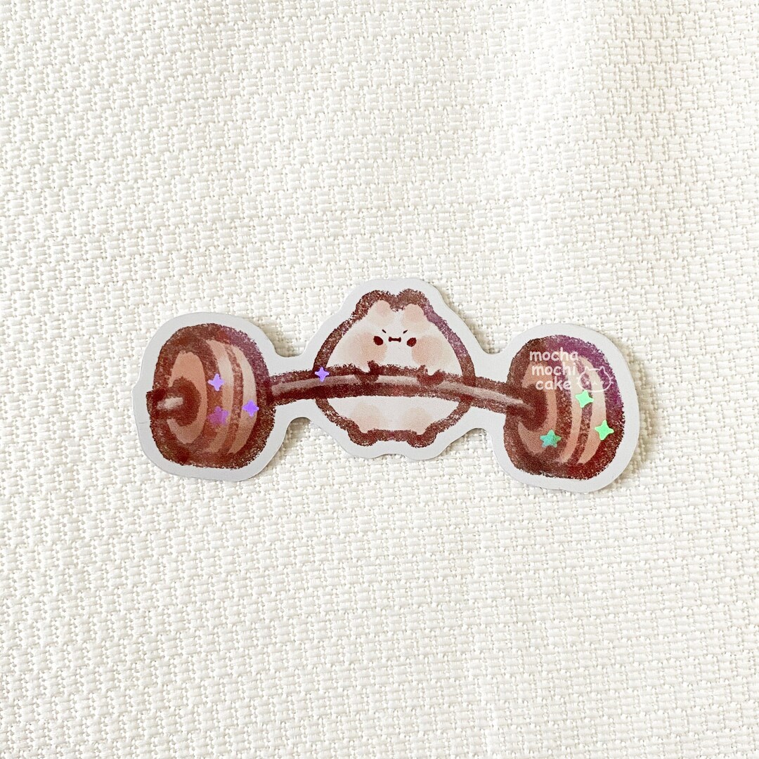 Weightlifting Kitty Vinyl Sticker/ Holographic/ Die Cut Stickers ...