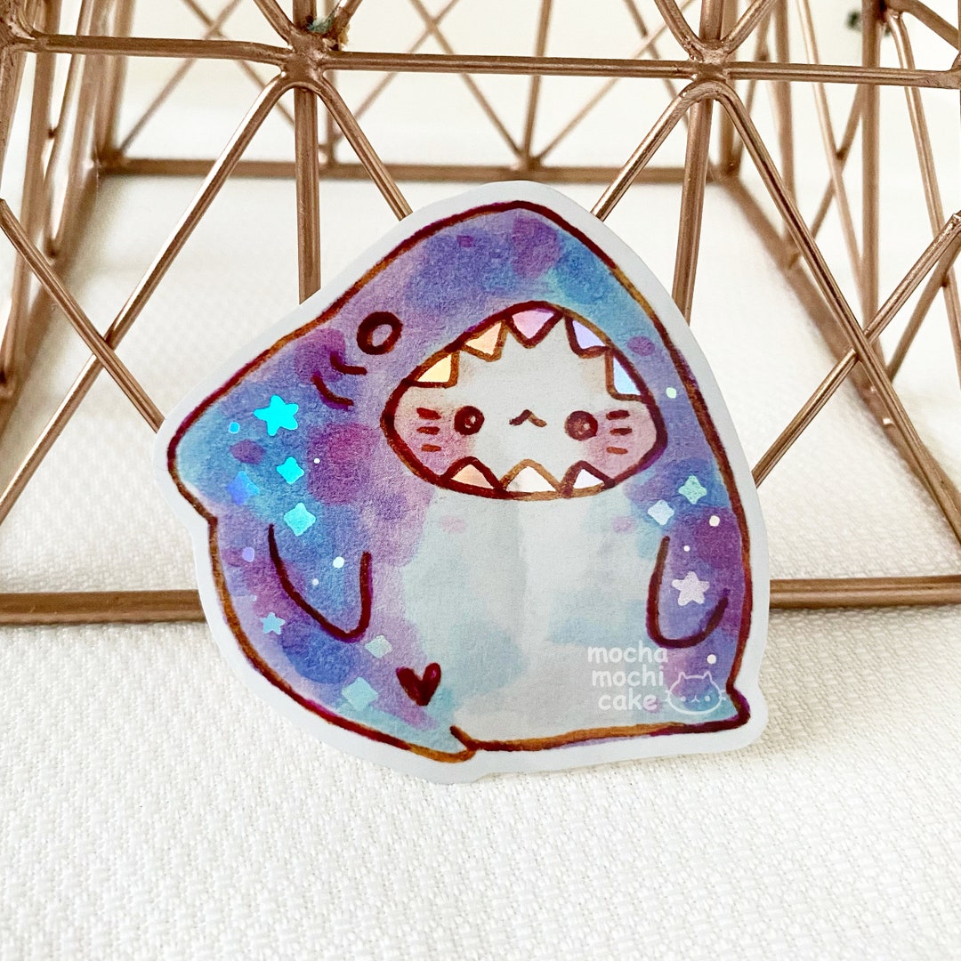 Cute Chonky Shark Kitty Vinyl Sticker/holographic/ Die Cut Stickers ...