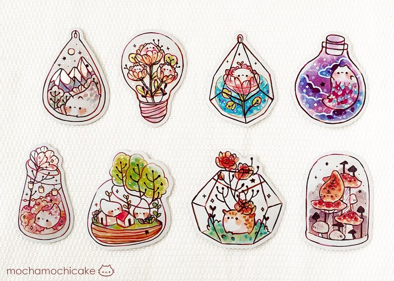 Cute Terrarium Stickers/ Matte Holographic/ Kawaii/ Die Cut - Etsy