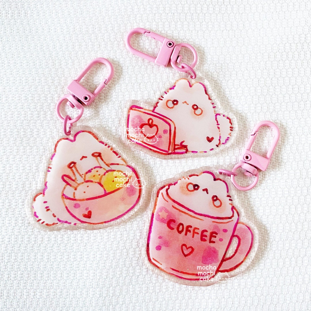 Cute Working Bunny Life Acrylic Keychain Glitter Epoxy - Etsy