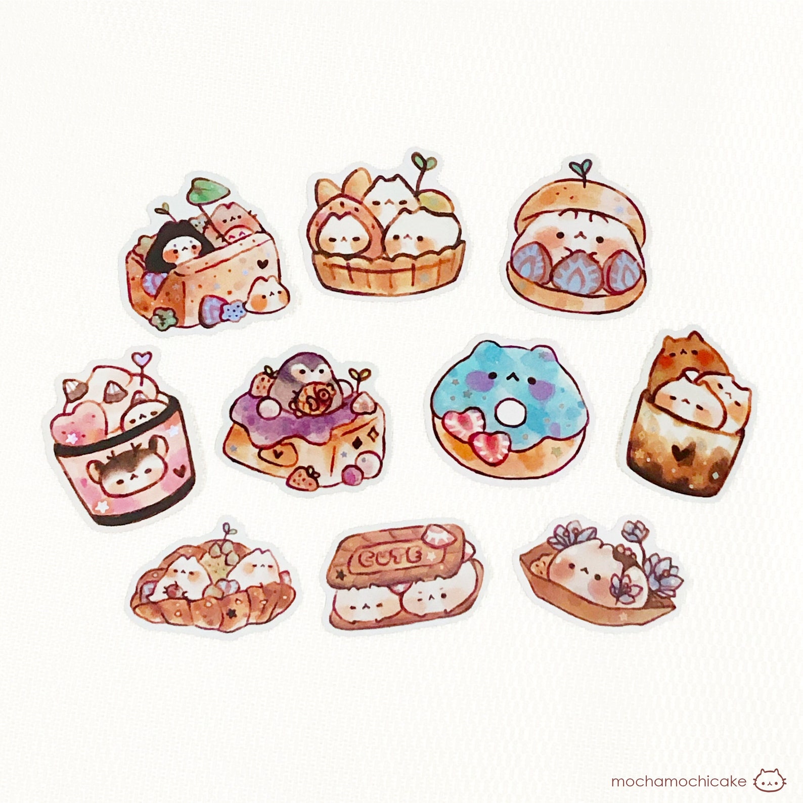 Cute Animal Desserts 4 Stickers/ Matte/ Holographic/ Die Cut - Etsy