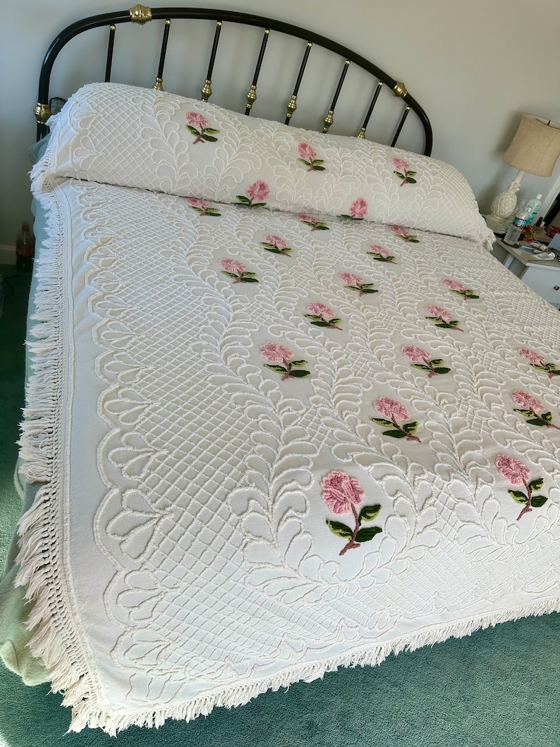 Vintage Cabin Crafts Cabbage Rose With Swirling White Chenille Tufts ...