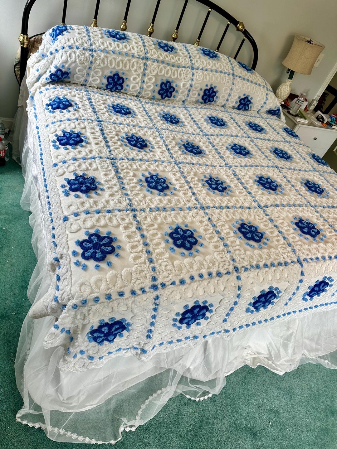 Vintage Cornflower Blue Cotton Chenille Gorgeous Bedspread EUC - Etsy