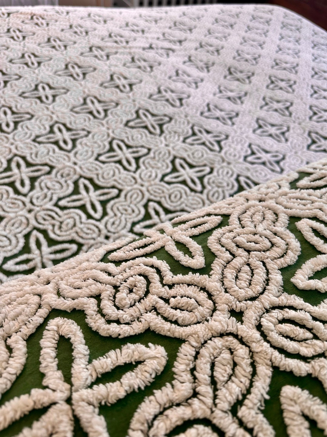 Vintage Hofmann Supertuft Gothic Star Cross Forest Green Chenille ...