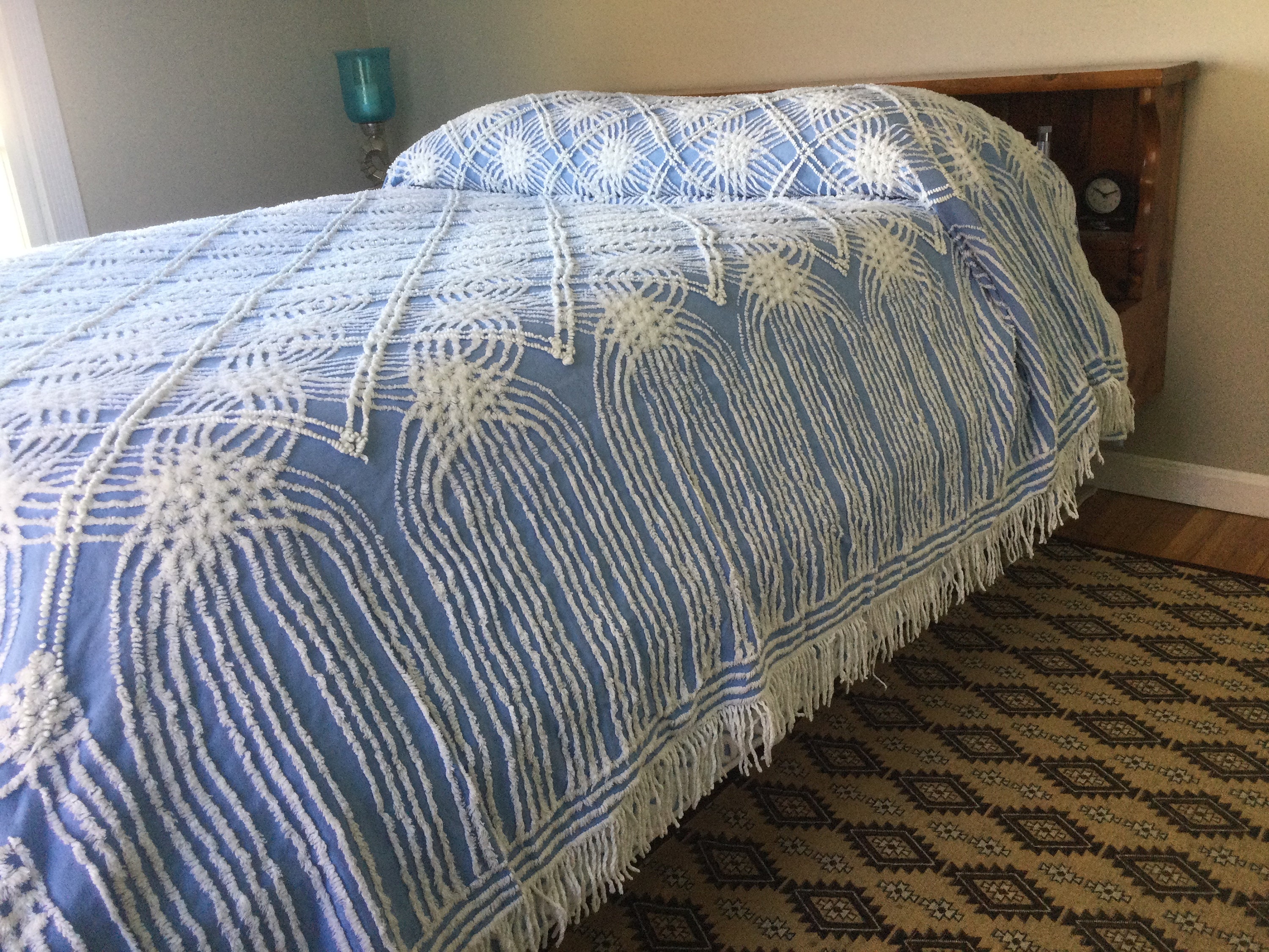 Vintage Chenille Bedspread Blue Starburst Full/double NO FLAWS - Etsy