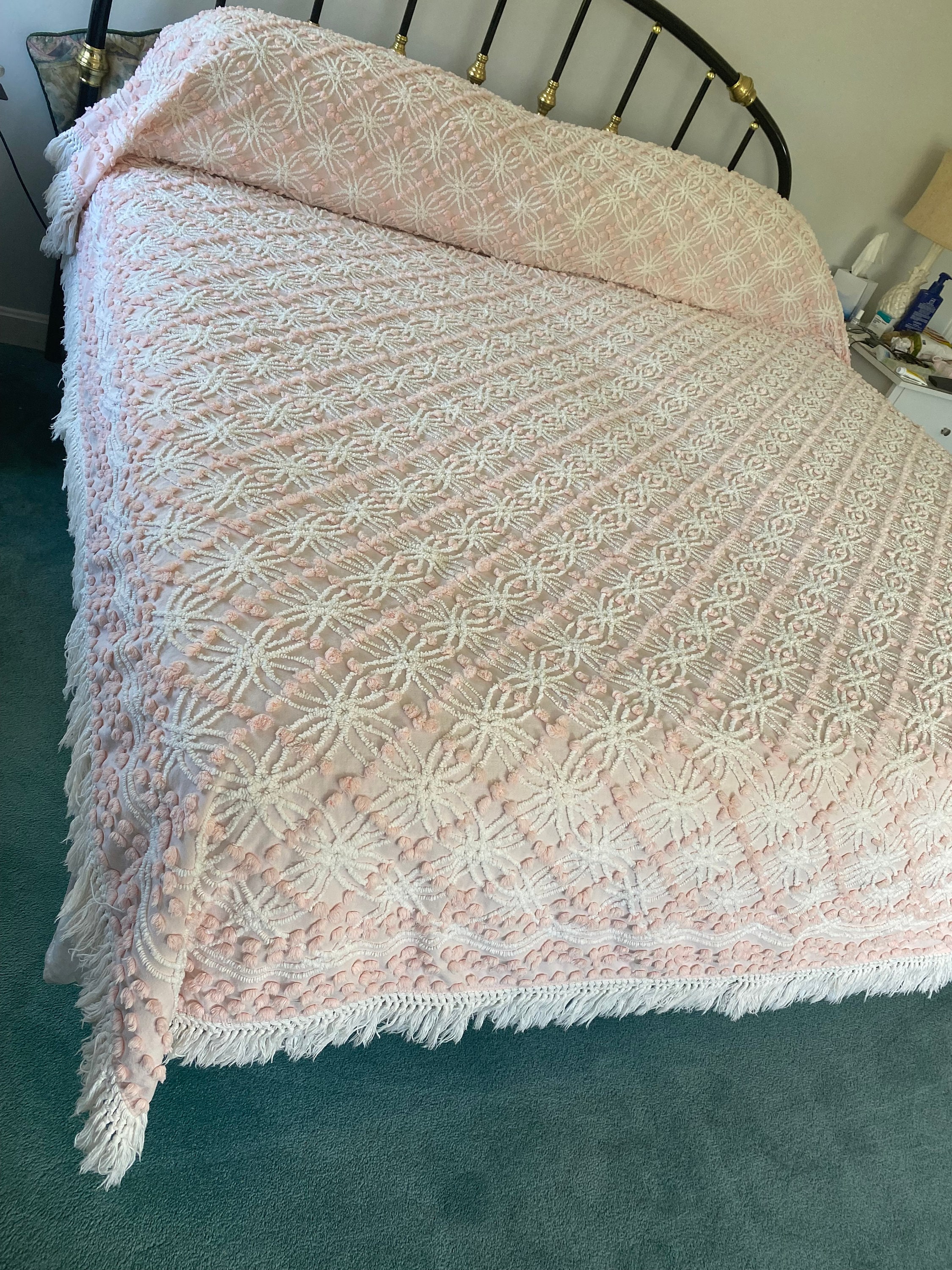 Vintage Chenille Bedspread Cabin Crafts Baby Pink Starburst - Etsy