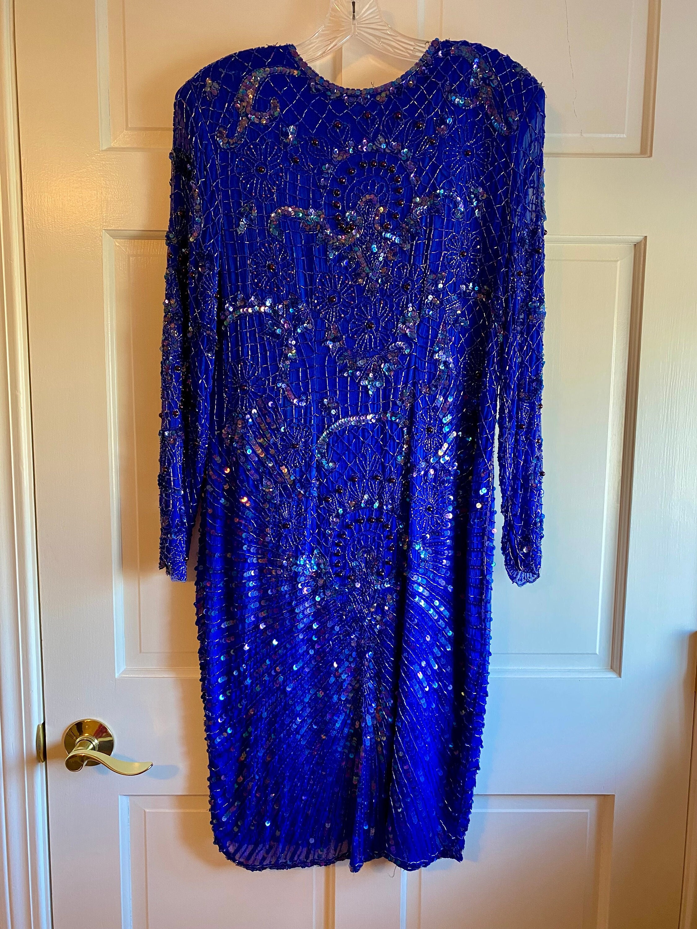 Vintage Beautiful Royal Blue Dress With Sequins & Beads EUC - Etsy
