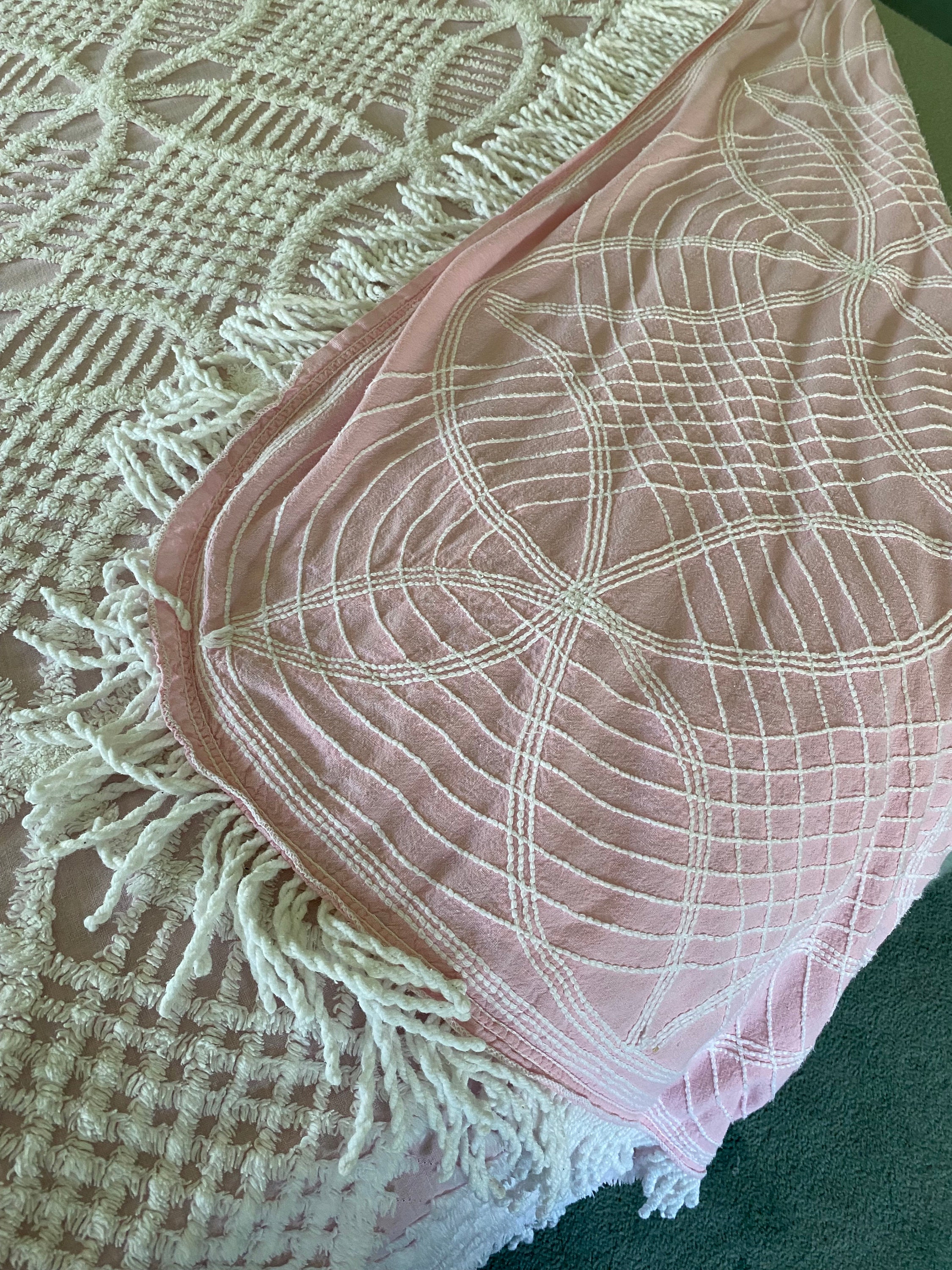 Vintage Chenille Bedspread Pink Penny's Fashion Manor Double Wedding ...