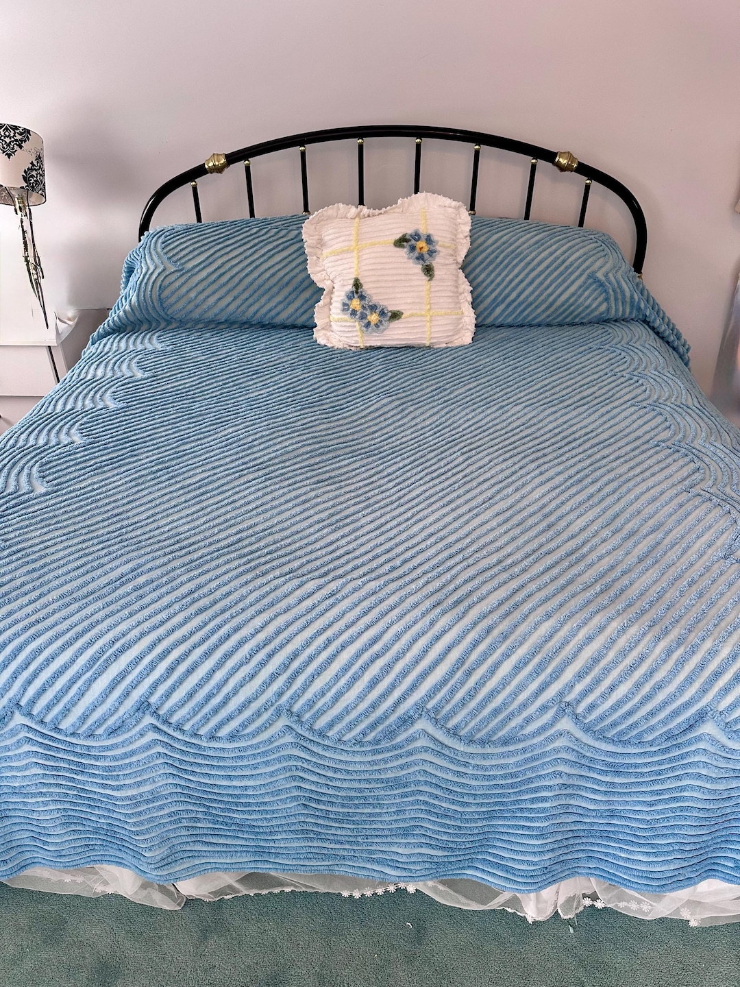 Vintage Bluebird Blue Chenille Bedspread - Etsy