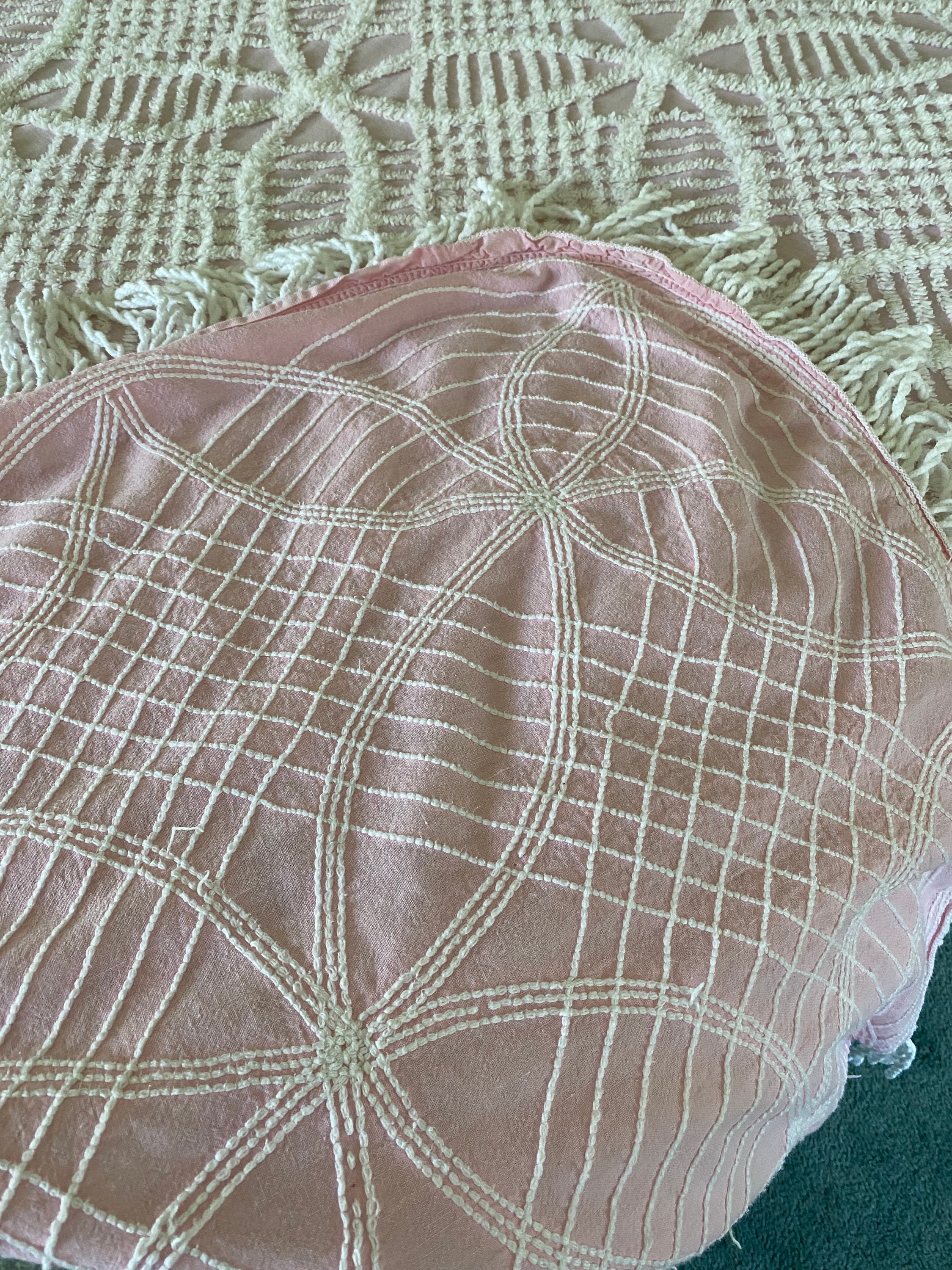 Vintage Chenille Bedspread Pink Penny's Fashion Manor Double Wedding ...