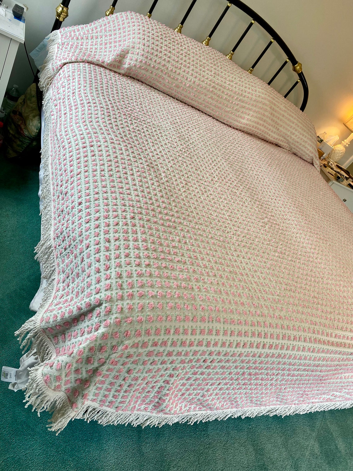 Vintage Chenille Bedspread Morgan Jones 1960's Pink& Teal - Etsy