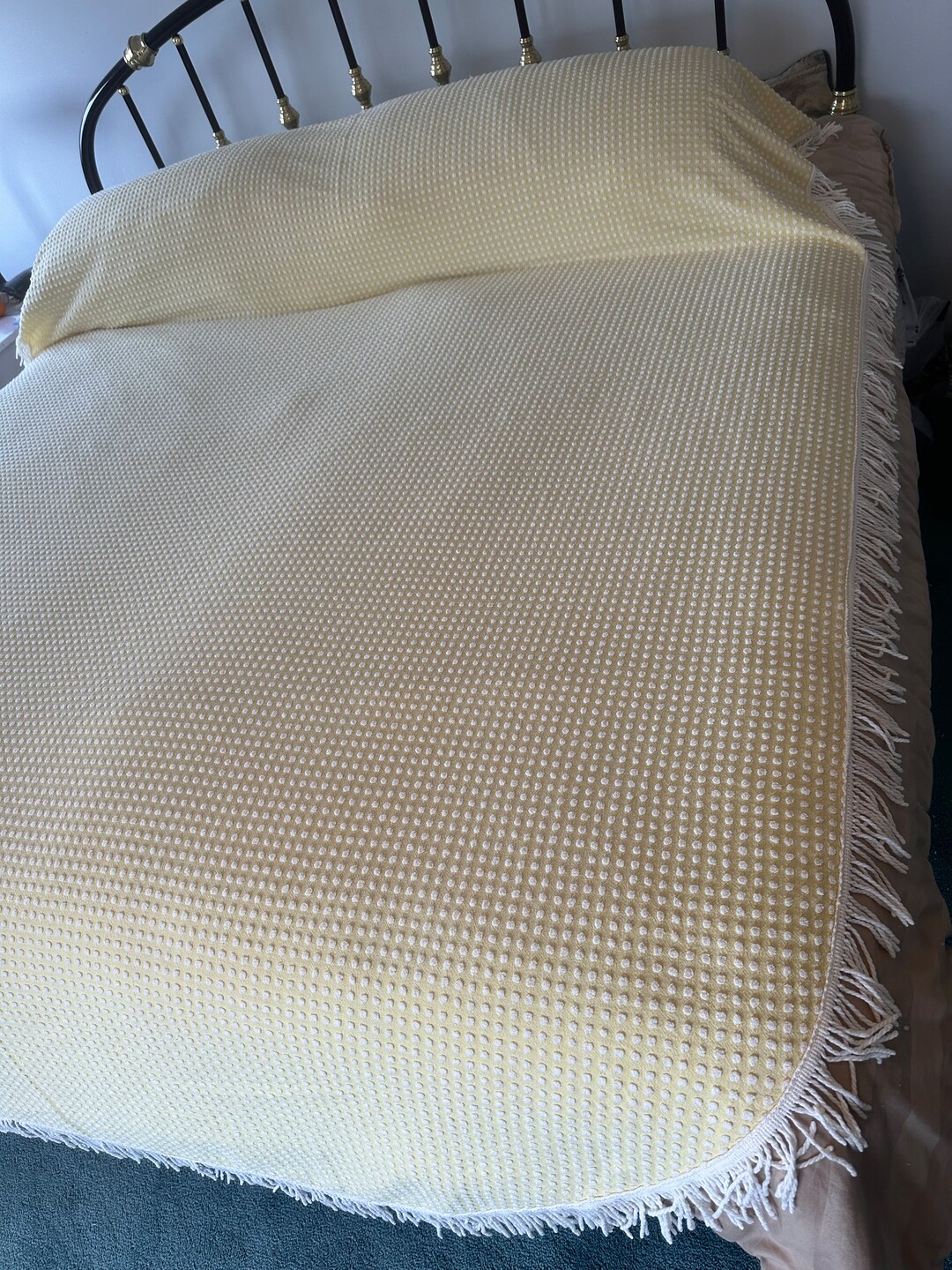 Vintage Morgan Jones Buttercup Yellow With White Pops and Fringe Twin ...