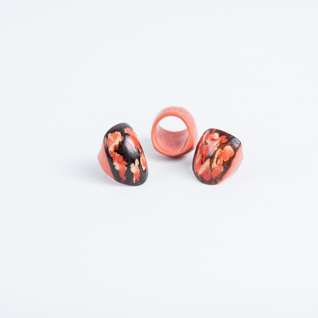 Curved Salmon Pink Tagua Ring Statement Organic Ring Eco Friendly ...