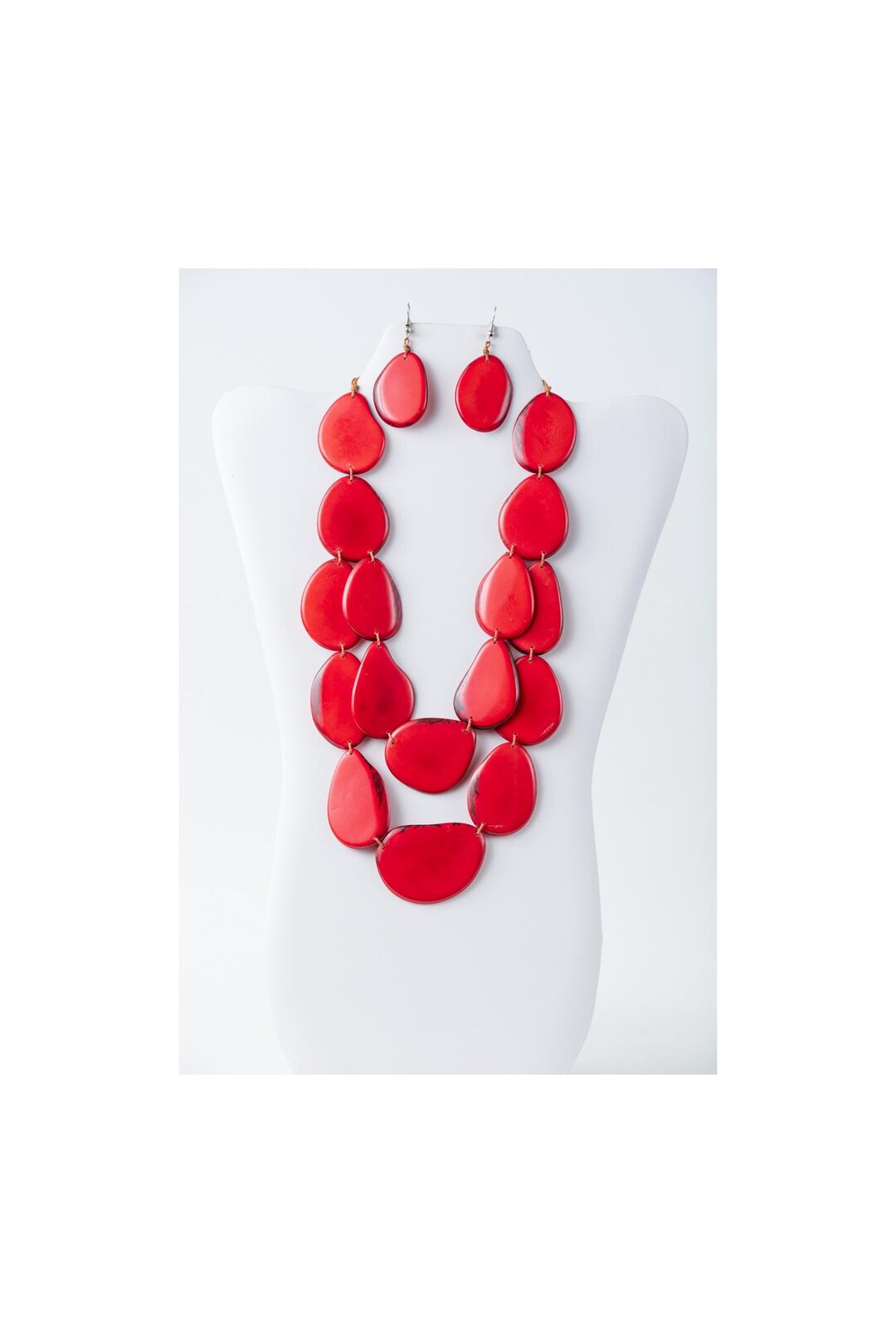 Bold Red Statement Tagua Necklace and Earrings Set - Eco-friendly ...