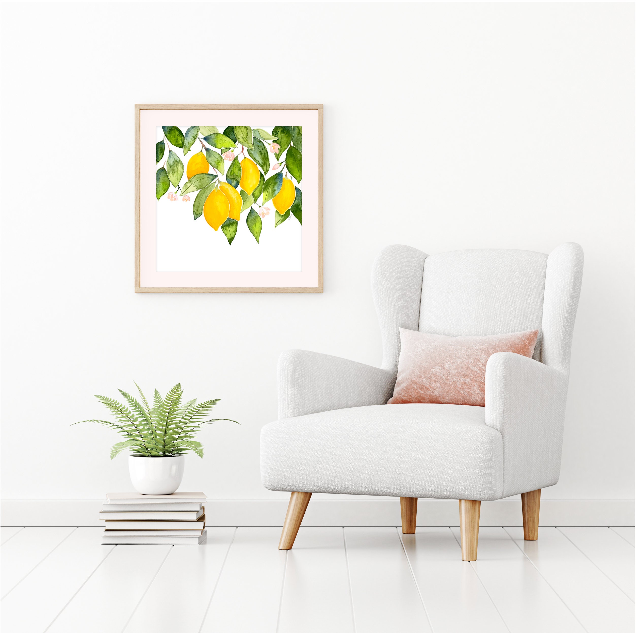 Watercolor Lemon Tree, Spring Fruit Floral Painting, Digital Art Print ...