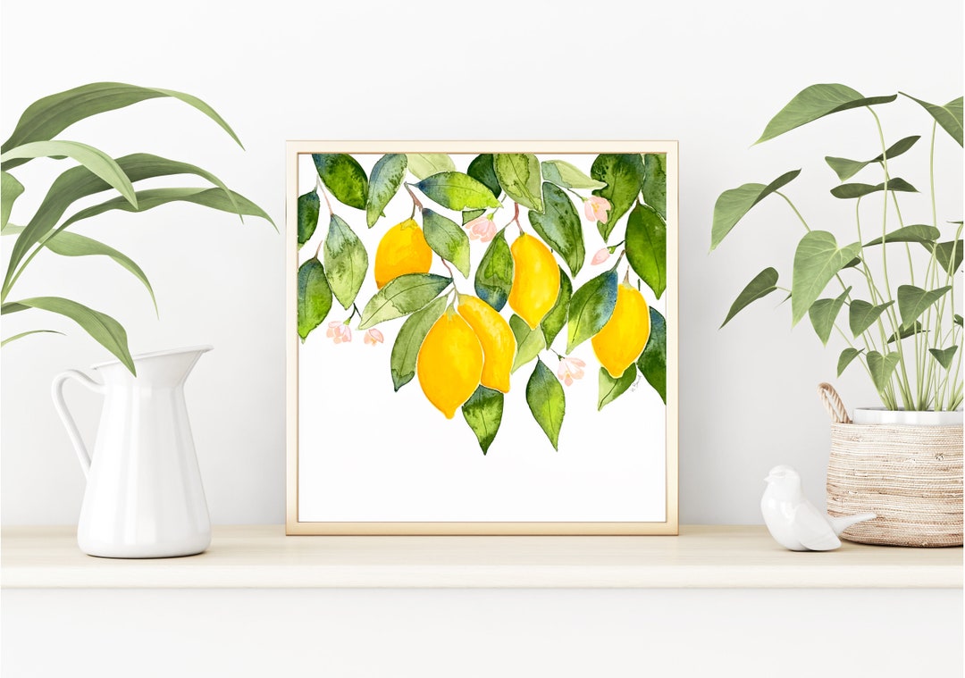 Watercolor Lemon Tree, Spring Fruit Floral Painting, Digital Art Print ...
