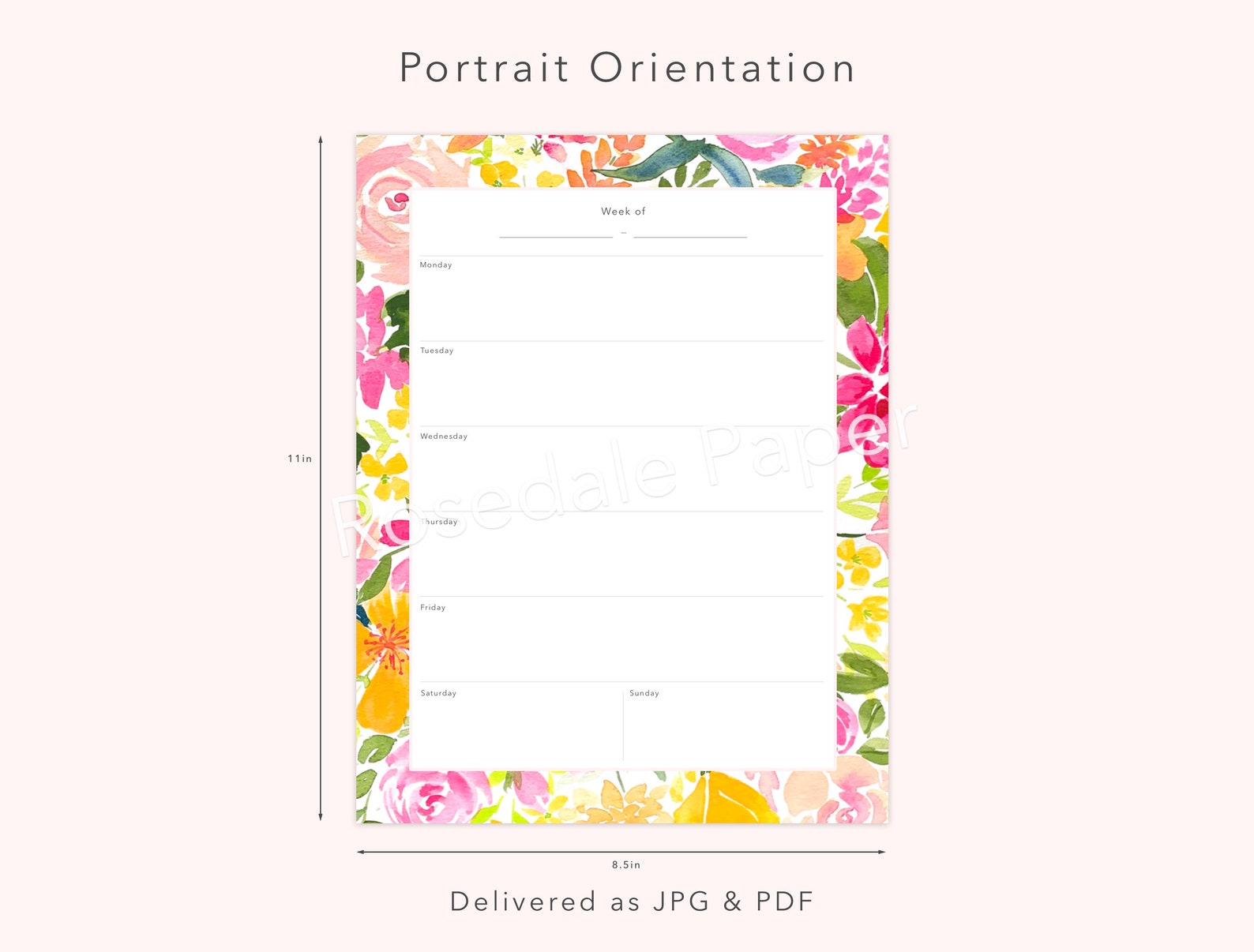 Printable Weekly Planner, 8.5x11 or 11x8.5 Weekly Meal Prep Planner ...