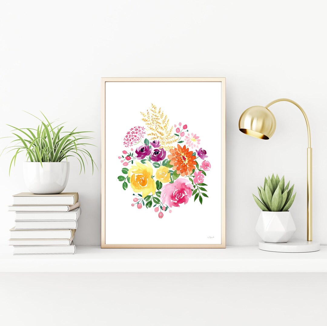 Colorful Watercolor Flowers Wall Art, Floral Print, Handmade Artwork ...