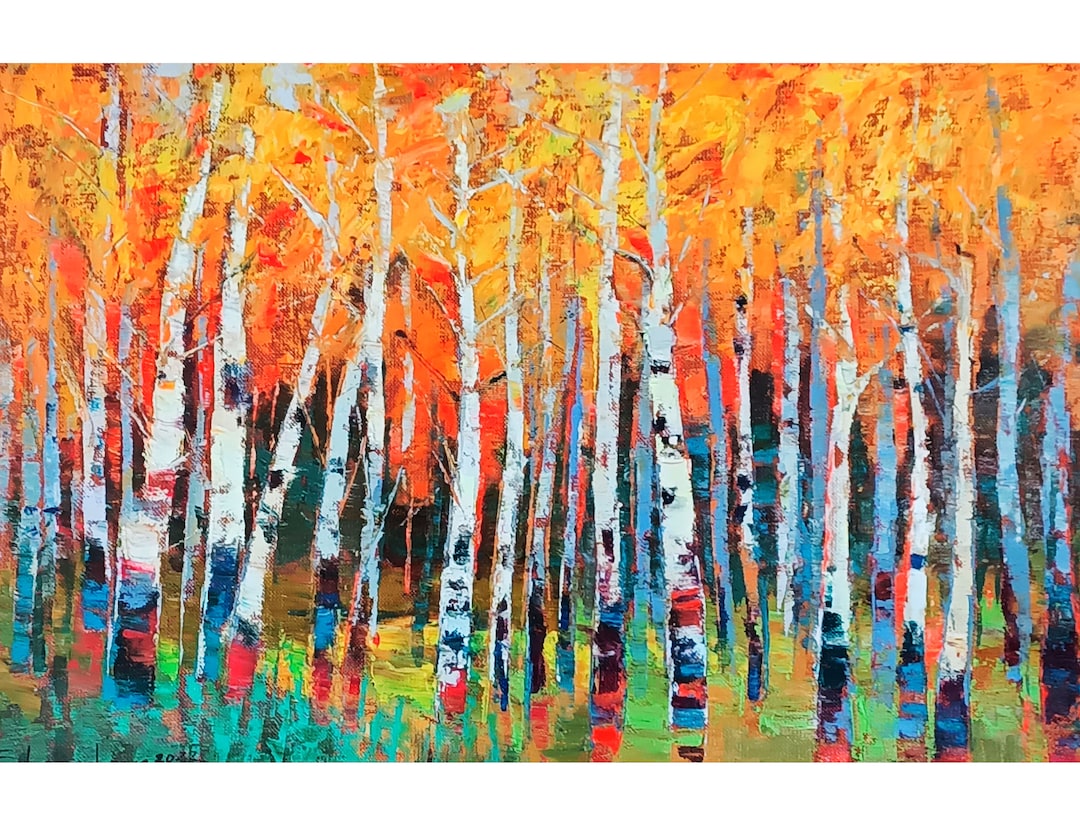 Birch Tree Painting Forest Tree Original Art Autumn Birch Tree Painting ...