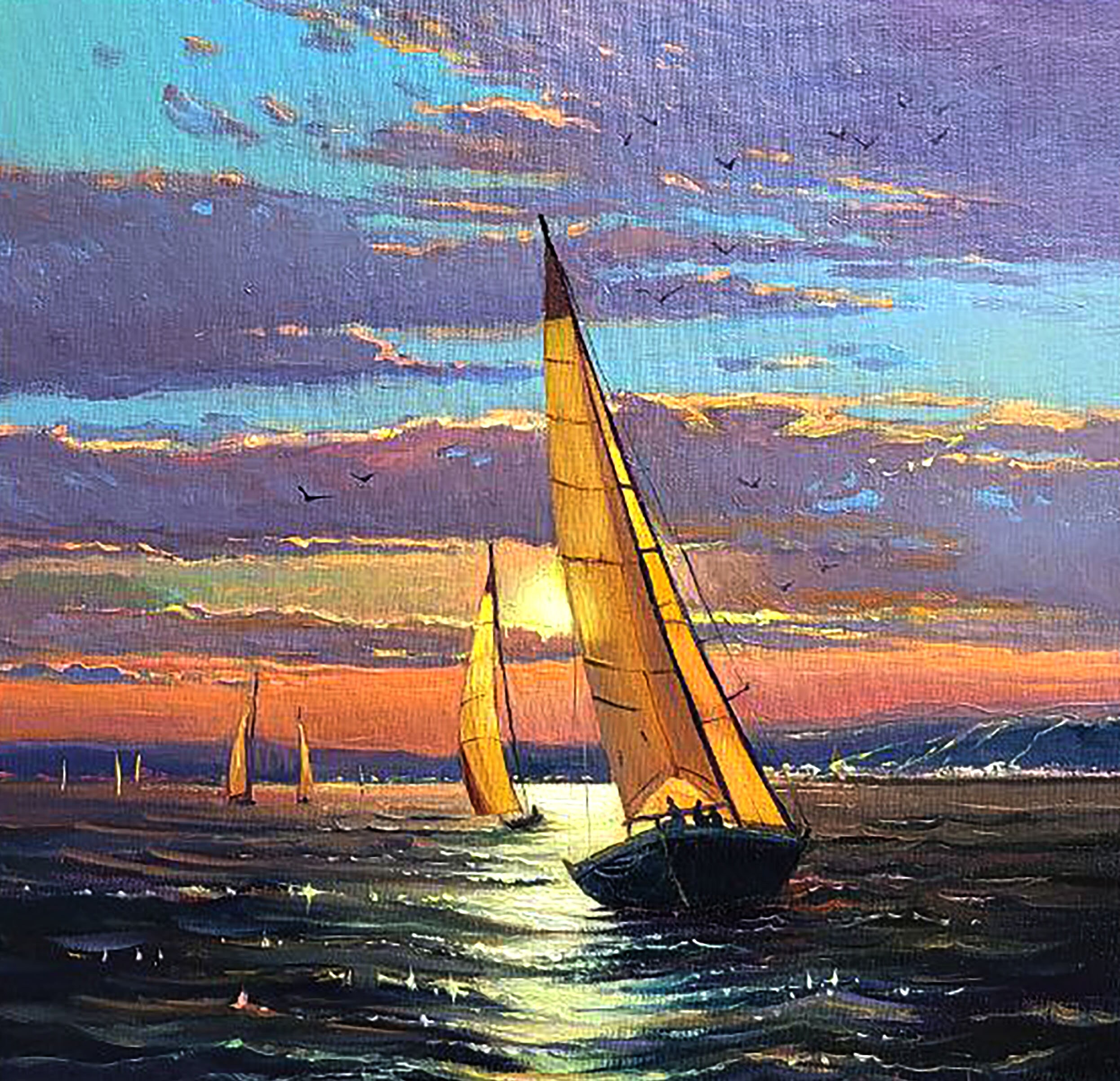 Large Seascape Painting Sailboat Original Art Boats Painting Miami ...