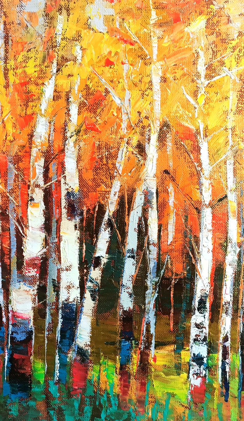 Birch Tree Painting Forest Tree Original Art Autumn Birch Tree Painting ...