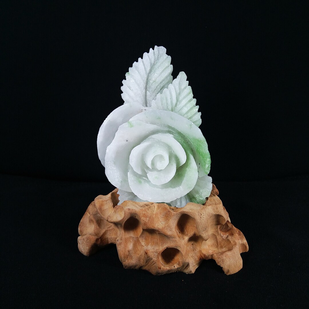 Green Pargasite Crystal in White Marble Matrix, Natural Stone Rose ...