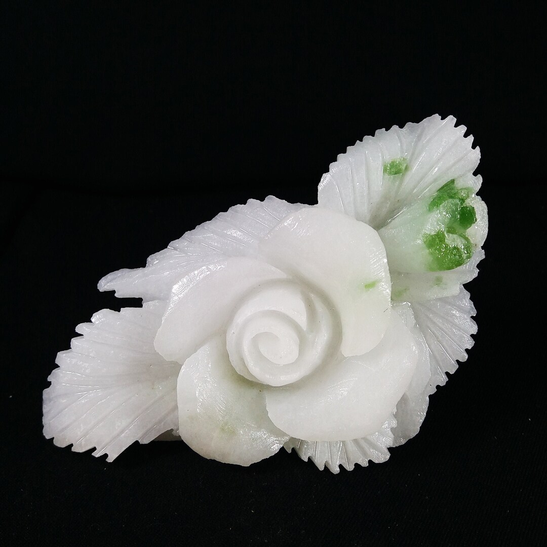 Green Pargasite Crystal White Marble Matrix, Natural Stone Rose Flower ...