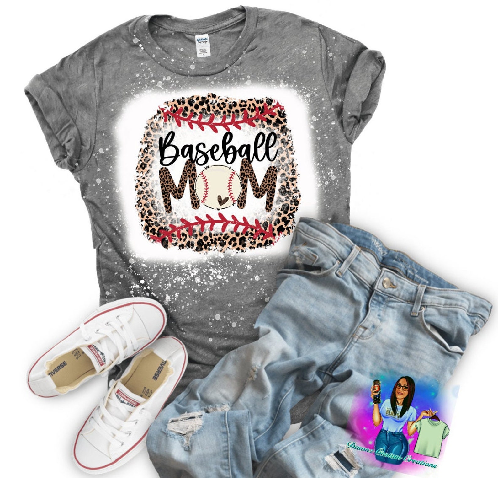 Baseball Mom With Leopard Print Bleached Sublimation Shirt - Etsy