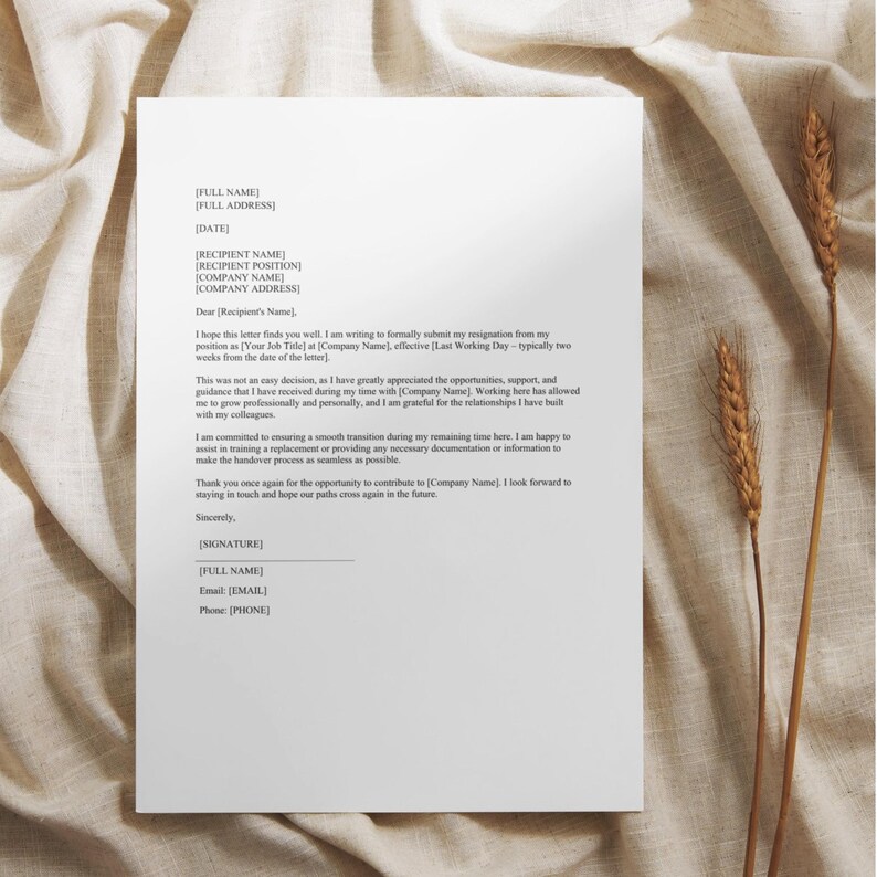 Resignation Formal Letter Template | Professional Quit Job Letter to ...