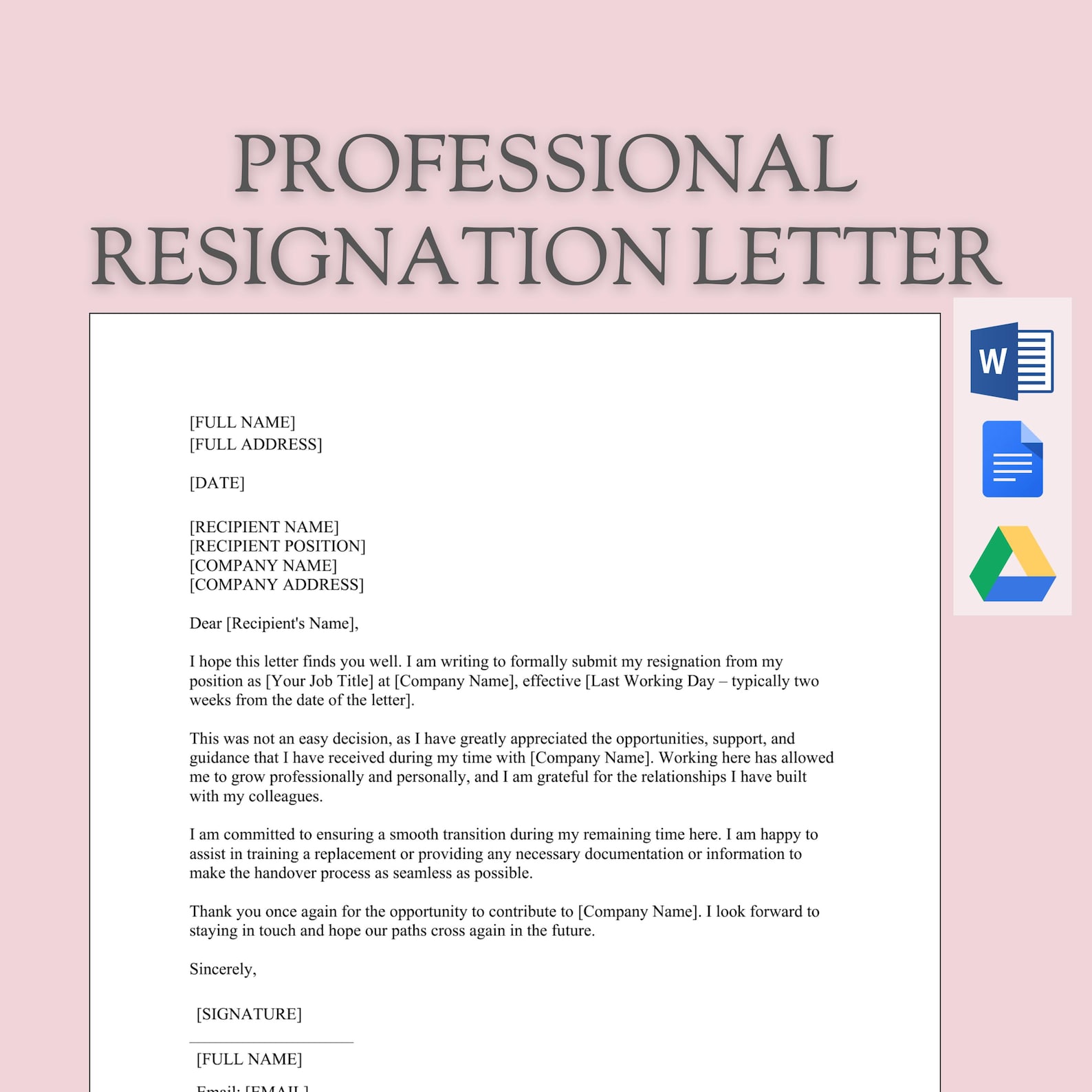 Resignation Formal Letter Template | Professional Quit Job Letter to ...