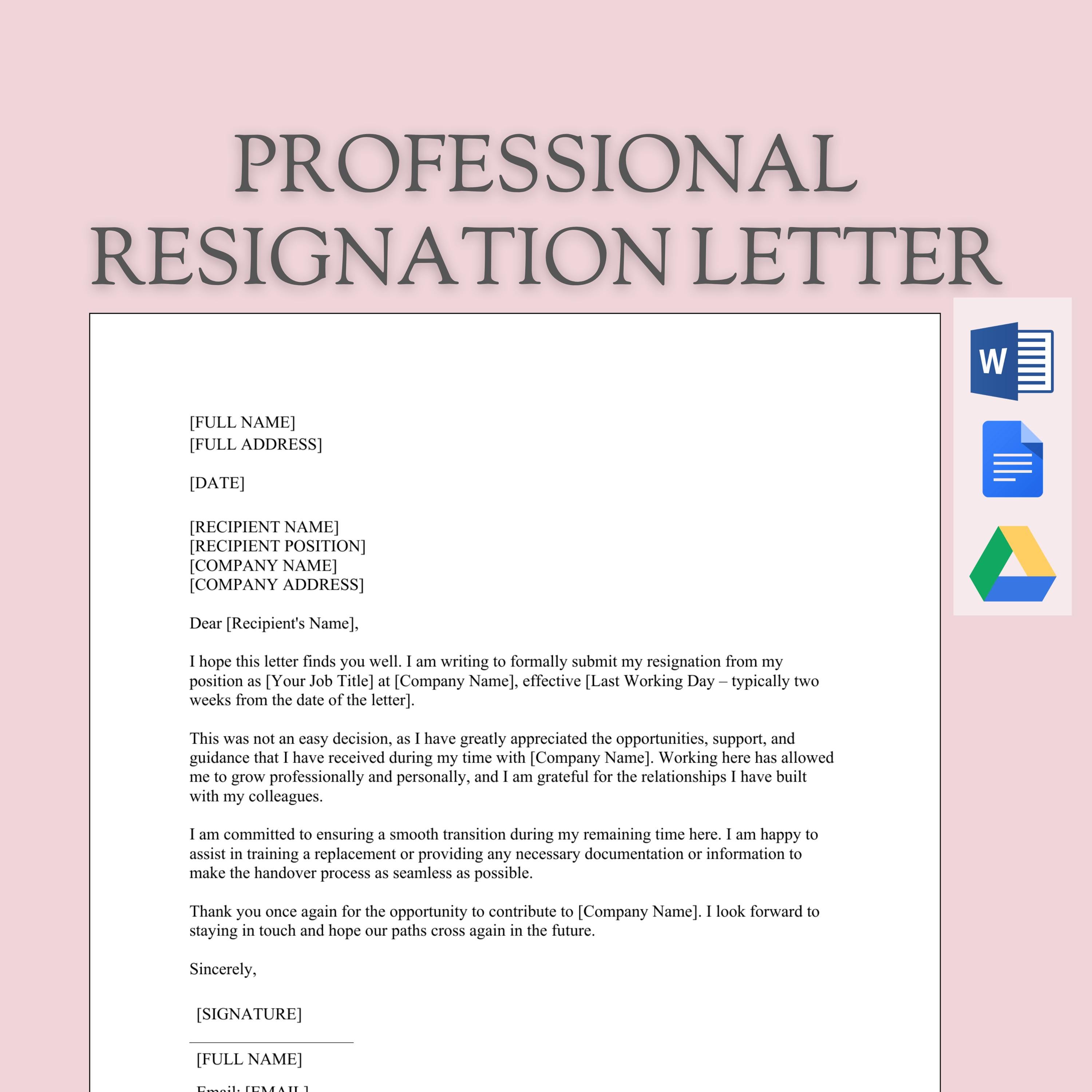 Resignation Formal Letter Template | Professional Quit Job Letter to ...