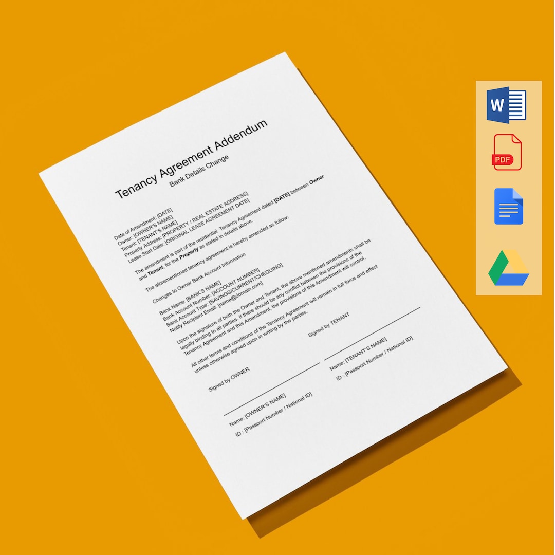 Bank Details Change Tenancy Agreement Addendum Residential Lease ...