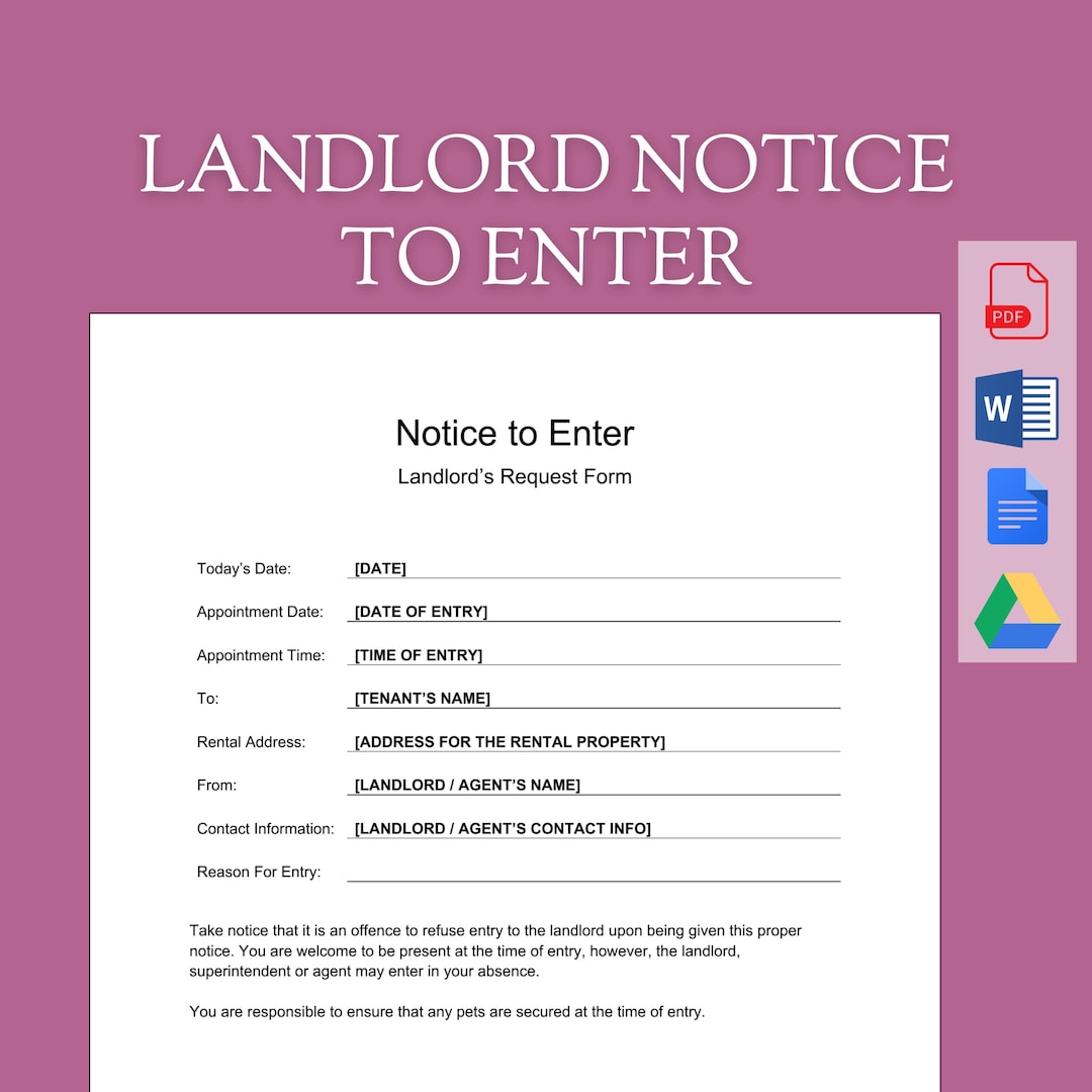 Landlord Notice to Enter Template | Landlord Letter to Tenant ...