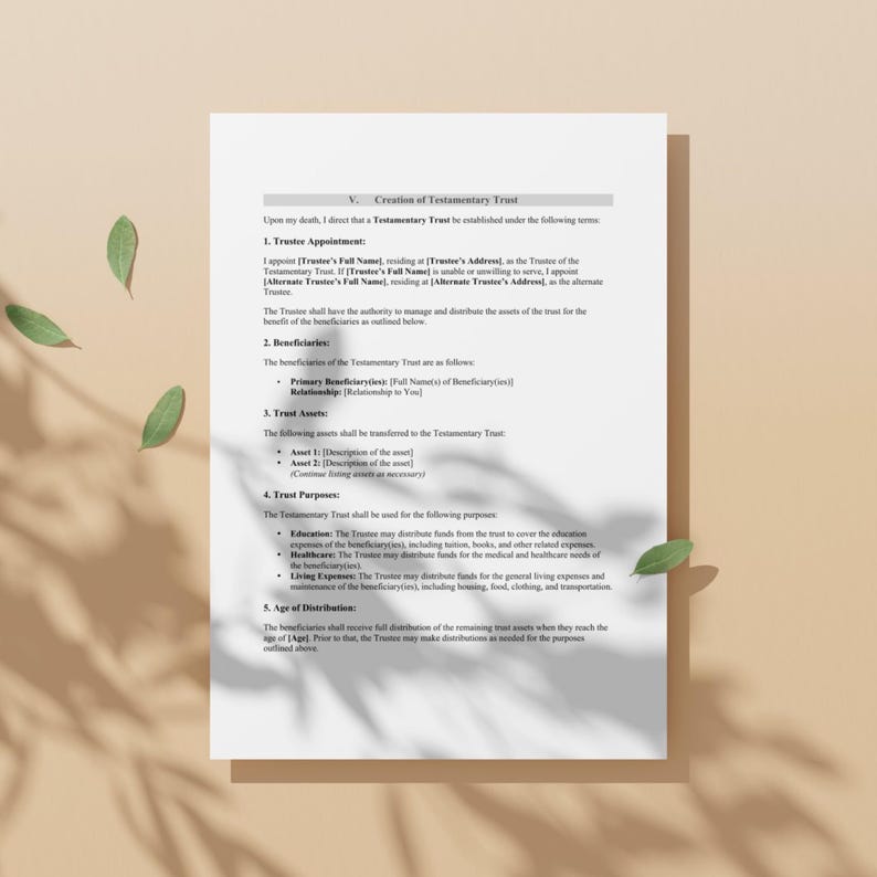Last Will and Testamentary Trust Template | Comprehensive Estate ...